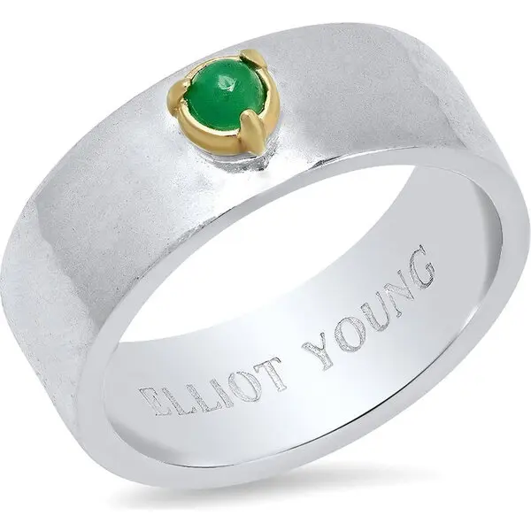 ELLIOT YOUNG Liquid Metal Wide Band Ring - Emerald