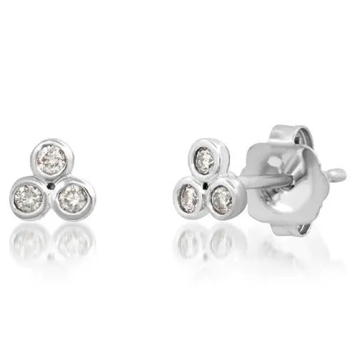 ELLIOT YOUNG 14k Petite Triple Bezel Diamond Stud Earrings - White Gold