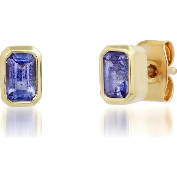 ELLIOT YOUNG 14k Knife Edge Gemstone Stud Earrings - Tanzanite