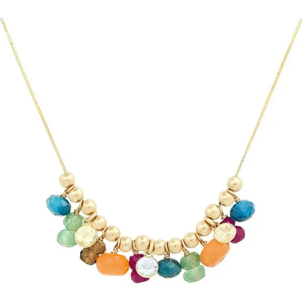 ELLIOT YOUNG Moveable Multi Gemstone Bead 14k Gold Necklace - Red