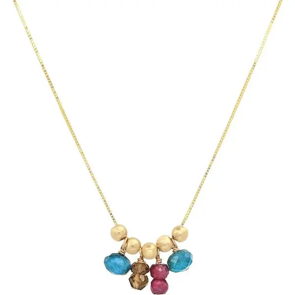 ELLIOT YOUNG Moveable Jewel Tone Bead 14k Gold Necklace - Blue