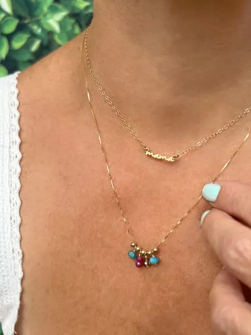 ELLIOT YOUNG Moveable Jewel Tone Bead 14k Gold Necklace - Blue