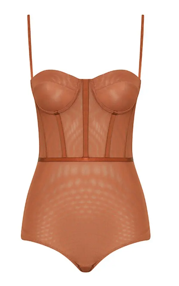 Zimmermann Rebellion Corseted Mesh Bodysuit - Tan