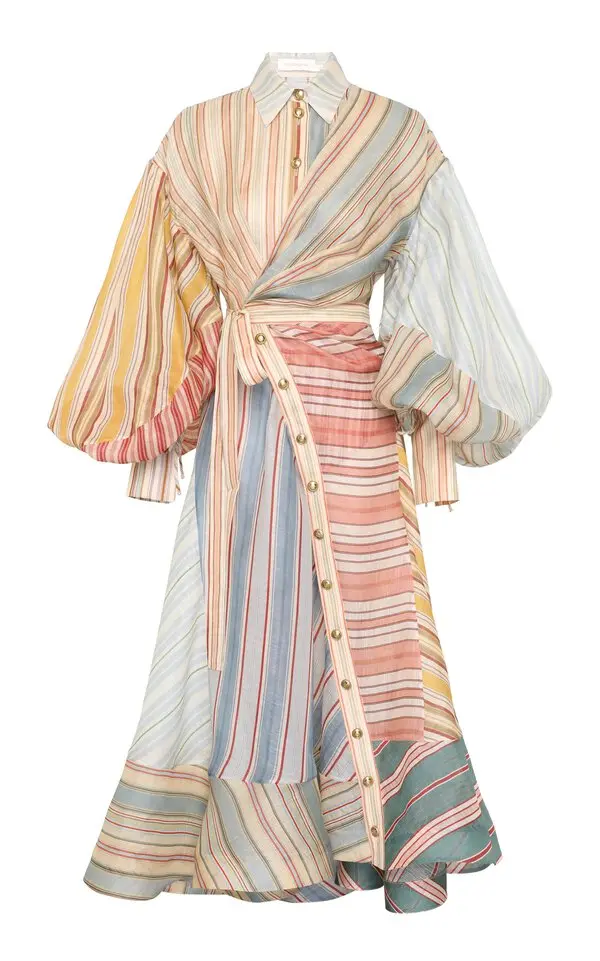 Zimmermann Rebellion Linen-silk Midi Wrap Shirt Dress - Stripe