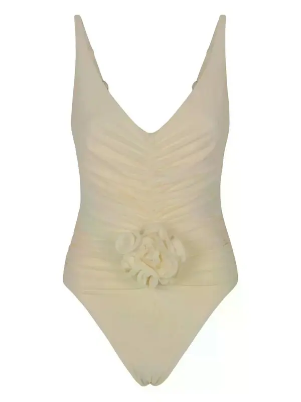 Magda Butrym Floral-appliqué One Piece Swimsuit - Neutrals