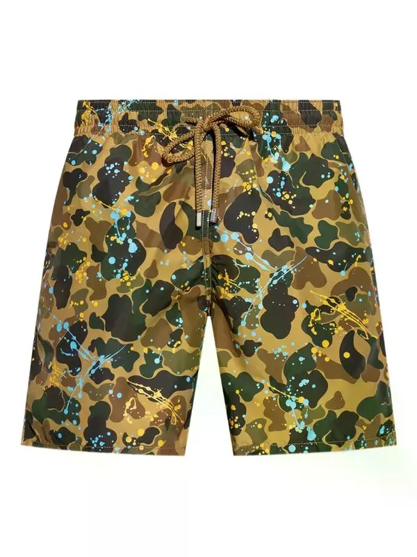Palm Angels X Vilebrequin Paint-splatter Print Swim Shorts - Brown