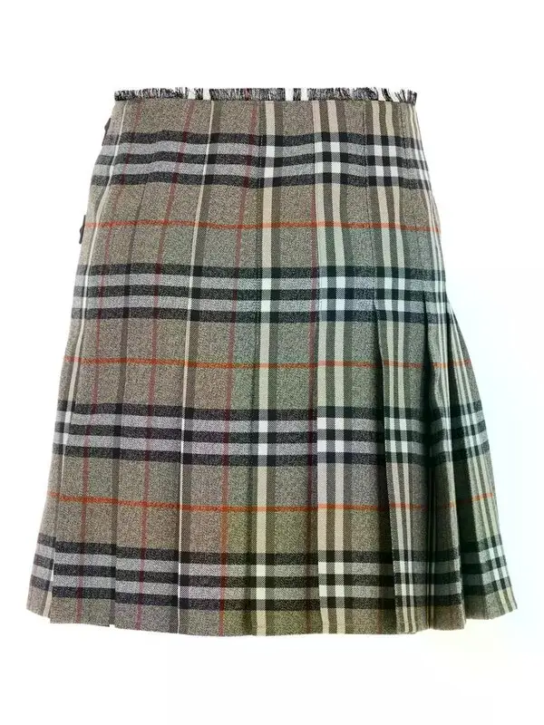 Burberry Check Wool Pleated Kilt Midi Skirt