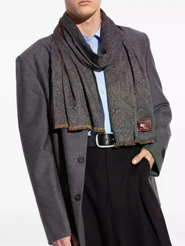 Etro Paisley-pattern Fringed Scarf - Grey
