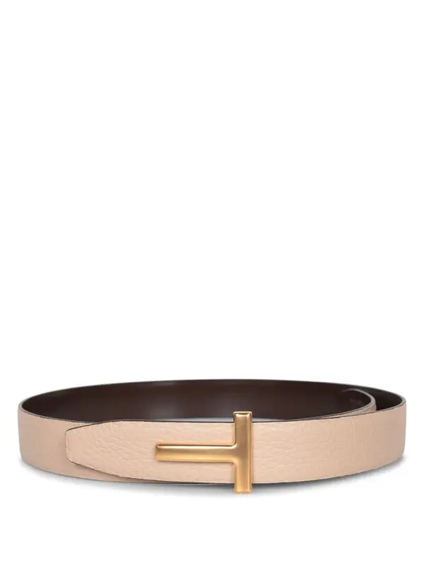 TOM FORD Reversible Leather Belt With Gold Buckle - Beige