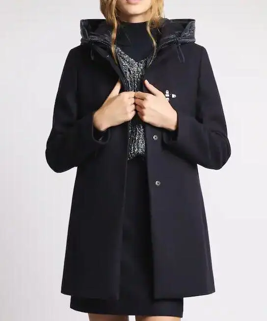 FAY Wool Blend Coat With Padded Bib And Hood - Blue