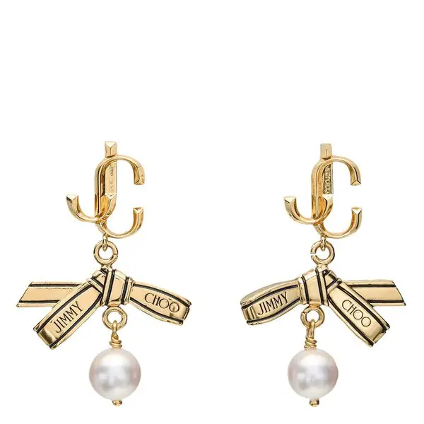 JIMMY CHOO Ribbon Pearl Earrings - Gold