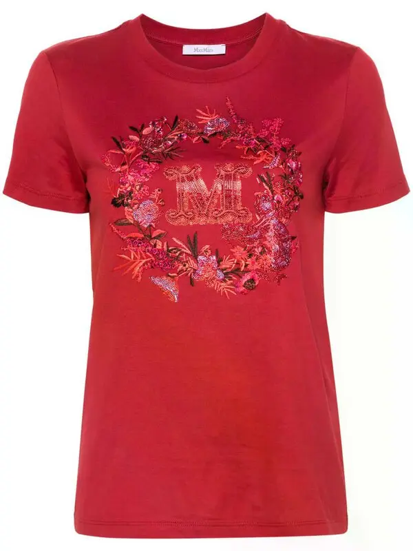 Max Mara Sequin-embellished Cotton T-shirt - Red