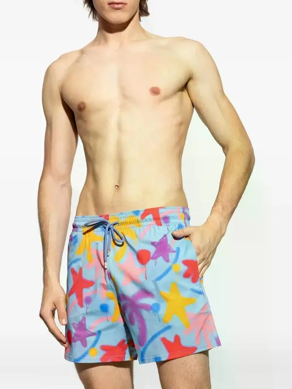 Palm Angels Spray-paint Swim Shorts - Blue