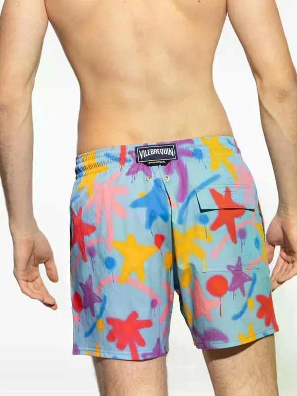 Palm Angels Spray-paint Swim Shorts - Blue