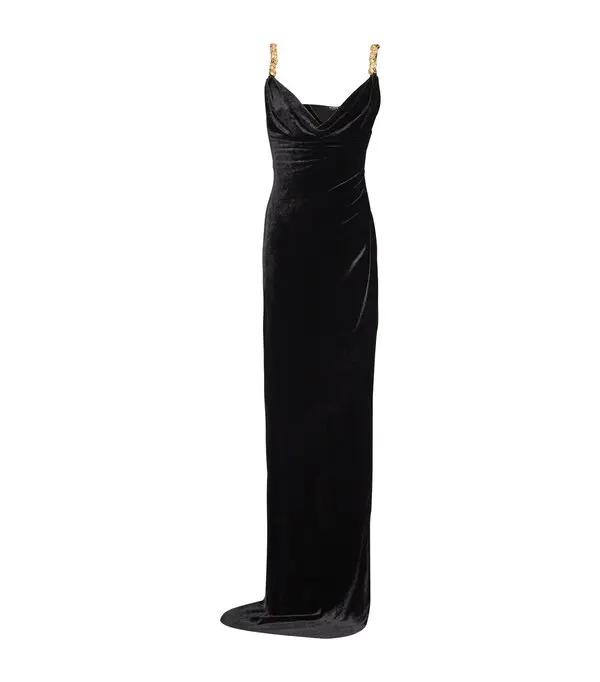 Balmain Velvet Button-strap Maxi Dress