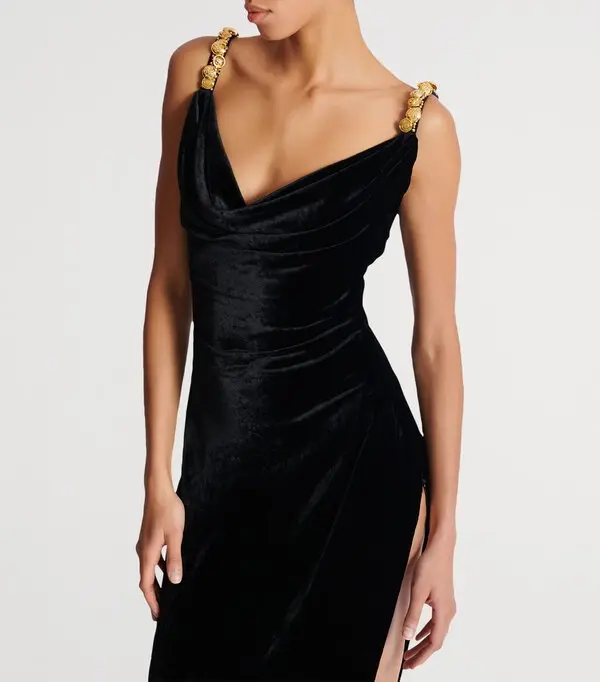 Balmain Velvet Button-strap Maxi Dress
