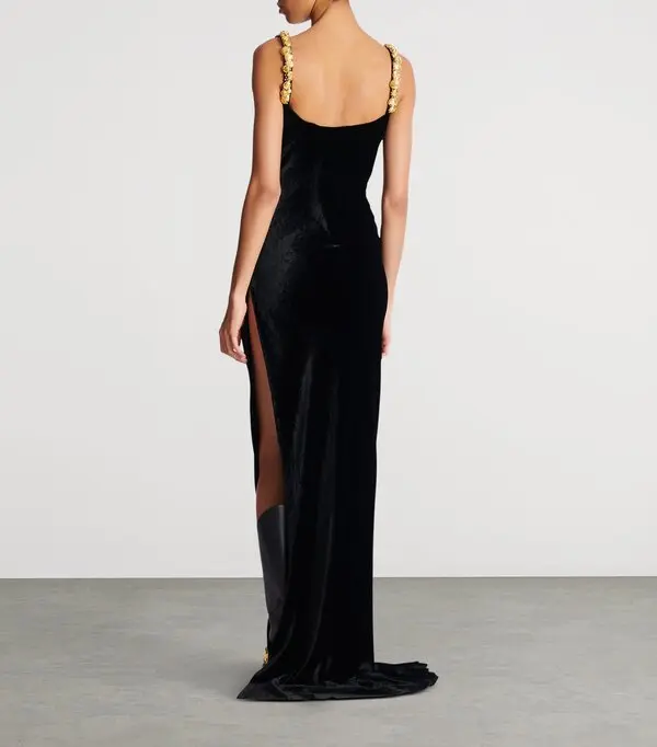 Balmain Velvet Button-strap Maxi Dress