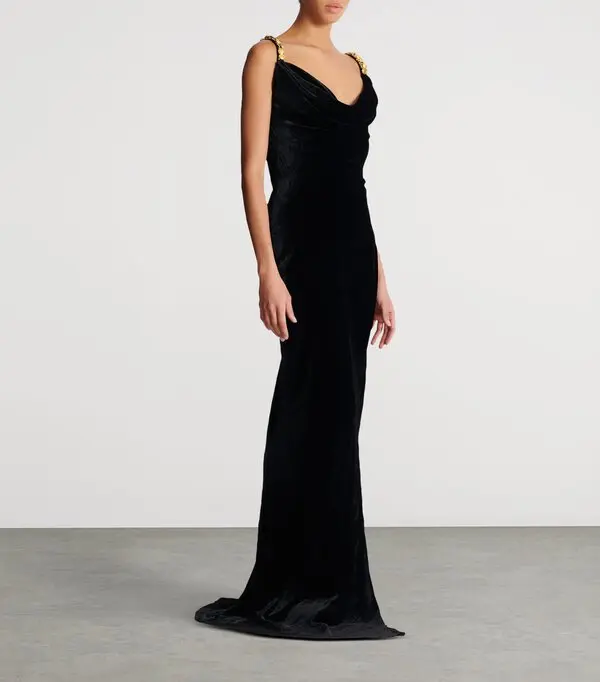 Balmain Velvet Button-strap Maxi Dress