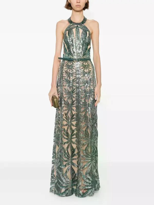 Elie Saab Embroidered Tulle Halter Dress In Green - 50% Off | Editorialist