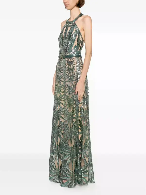 Elie Saab Embroidered Tulle Halter Dress In Green - 50% Off | Editorialist