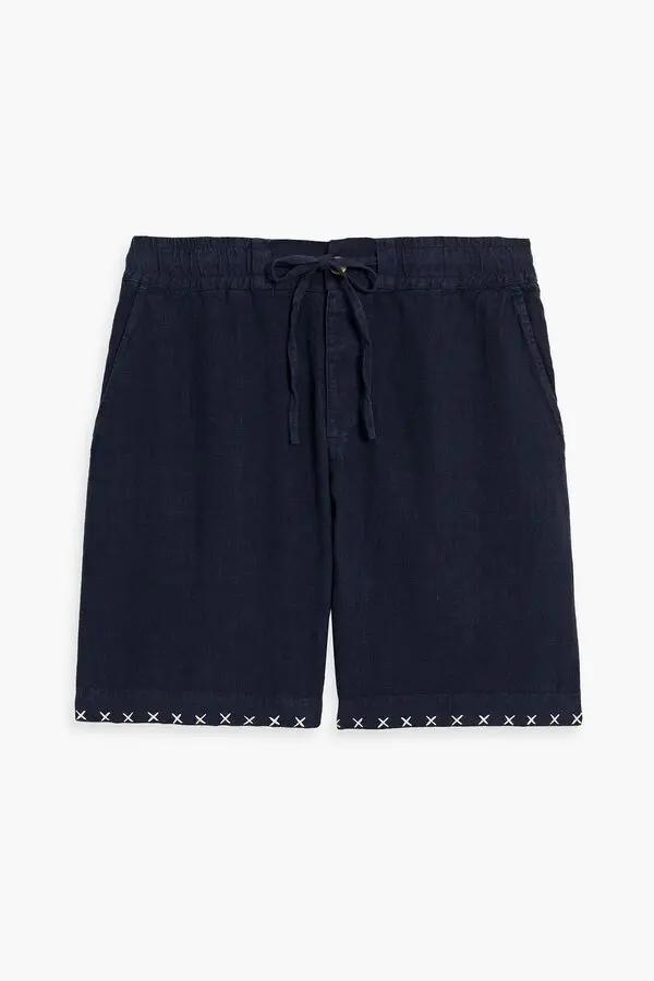 THE ELDER STATESMAN Embroidered Linen Shorts