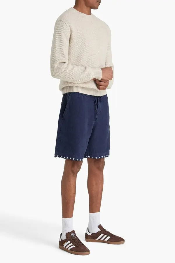 THE ELDER STATESMAN Embroidered Linen Shorts