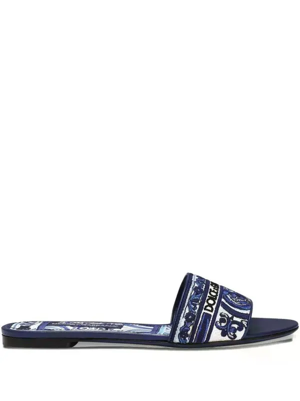 Dolce & Gabbana Embroidered Majolica Slides - Blue