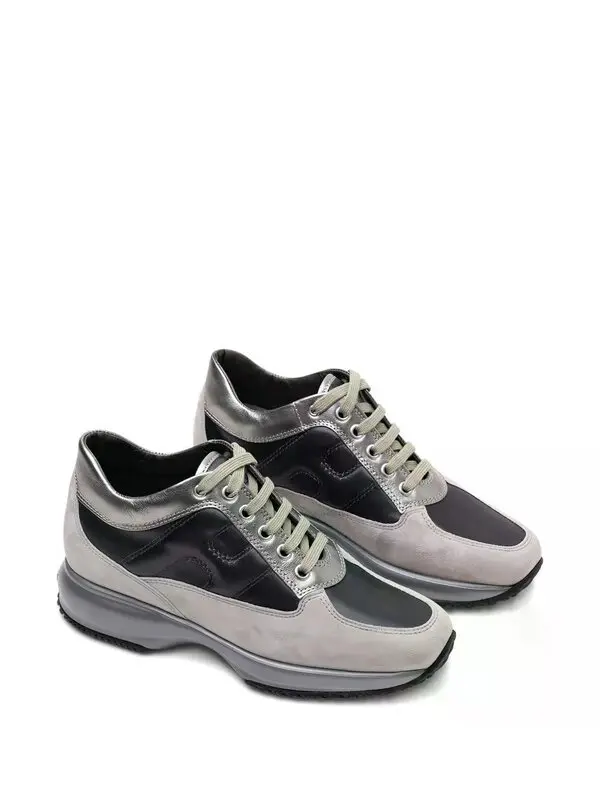 Hogan Interactive Allacciato Metallic-panel Suede Sneakers - Grey