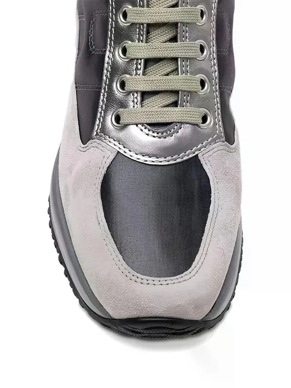 Hogan Interactive Allacciato Metallic-panel Suede Sneakers - Grey