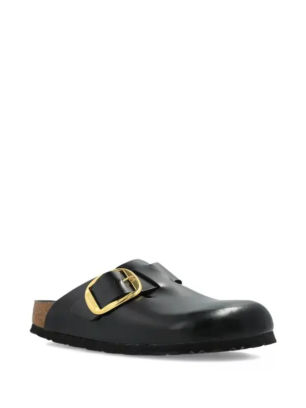 BIRKENSTOCK Boston Leather Slides With Gold-tone Buckle - Black