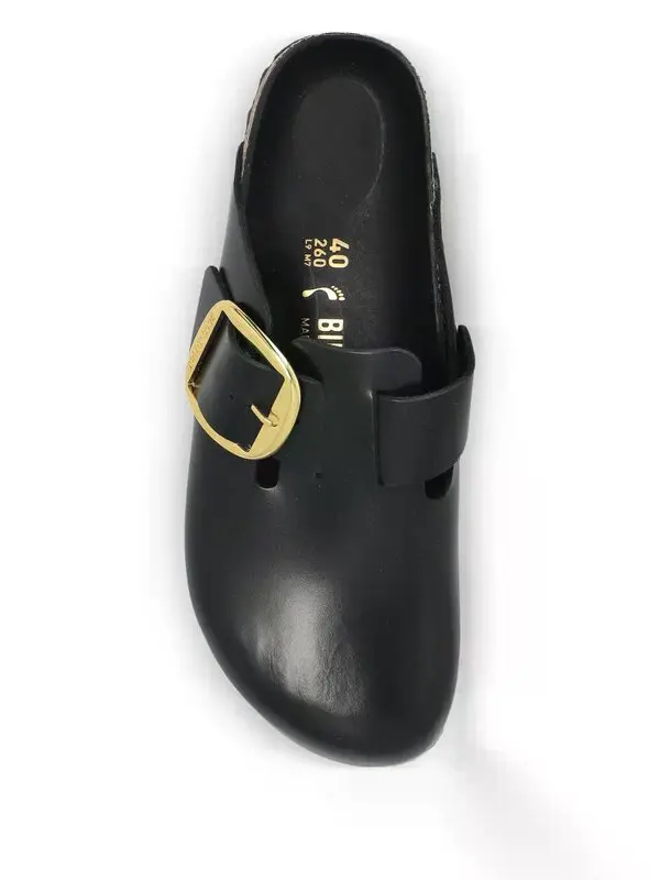 BIRKENSTOCK Boston Leather Slides With Gold-tone Buckle - Black