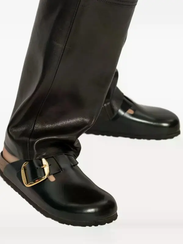 BIRKENSTOCK Boston Leather Slides With Gold-tone Buckle - Black