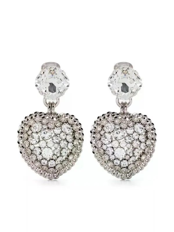Alessandra Rich Crystal Heart-shape Earrings - Silver