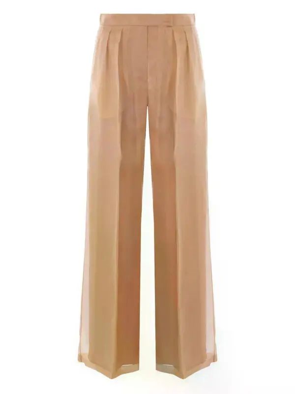 Max Mara Camel Silk Organza Pleated Wide Leg Trousers