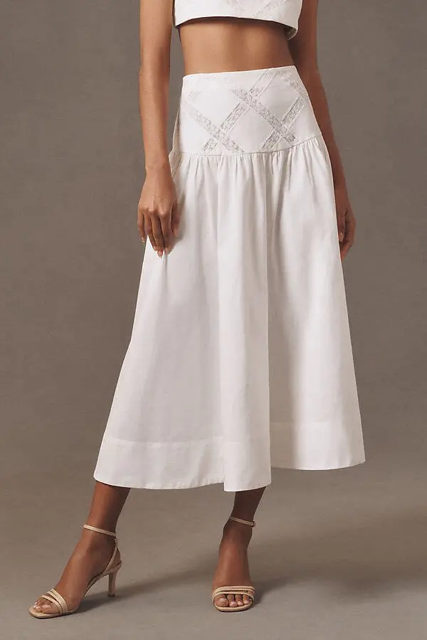 Hemant & Nandita Lace Patch Midi Skirt - Ivory