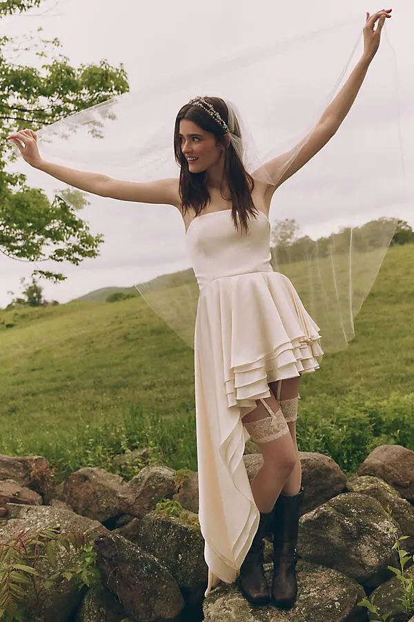 BRONX AND BRONCO Tulum Strapless Asymmetric Ruffle Dress