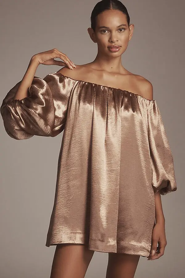mare mare puff sleeve off the shoulder mini dress Mare Mare Puff-Sleeve Off-The-Shoulder Mini Dress