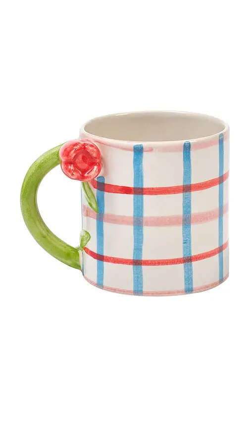 DAMSON MADDER Hand Painted Tulip Handle Mug - Check