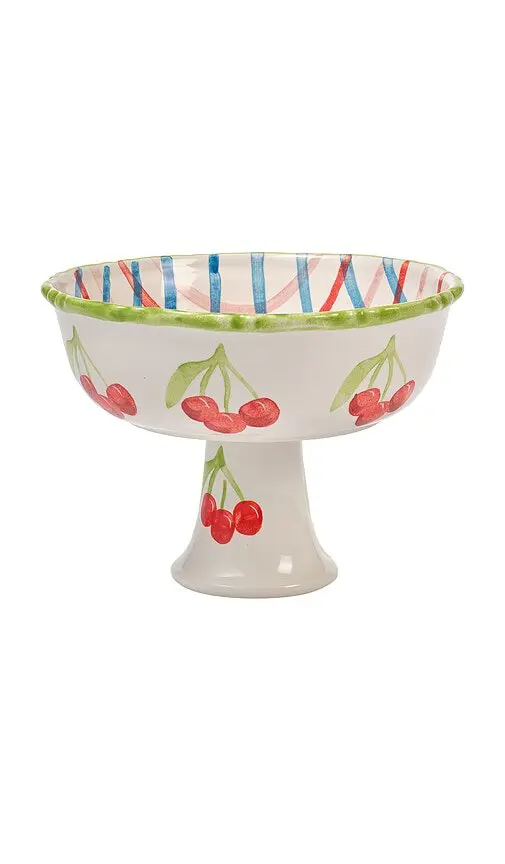 DAMSON MADDER Hand Painted Frilly Pedestal Bowl In White - Check