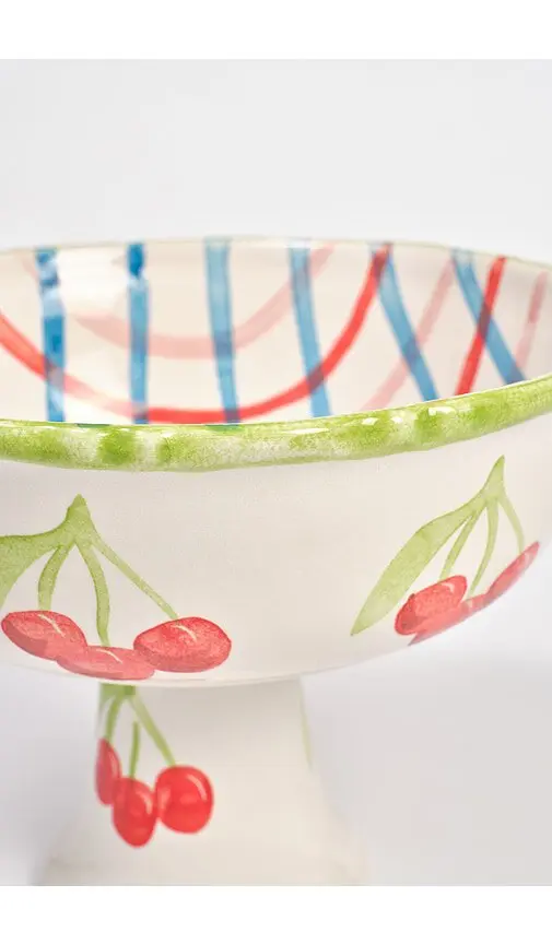 DAMSON MADDER Hand Painted Frilly Pedestal Bowl In White