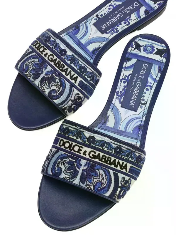 Dolce & Gabbana Embroidered Slides - Blue