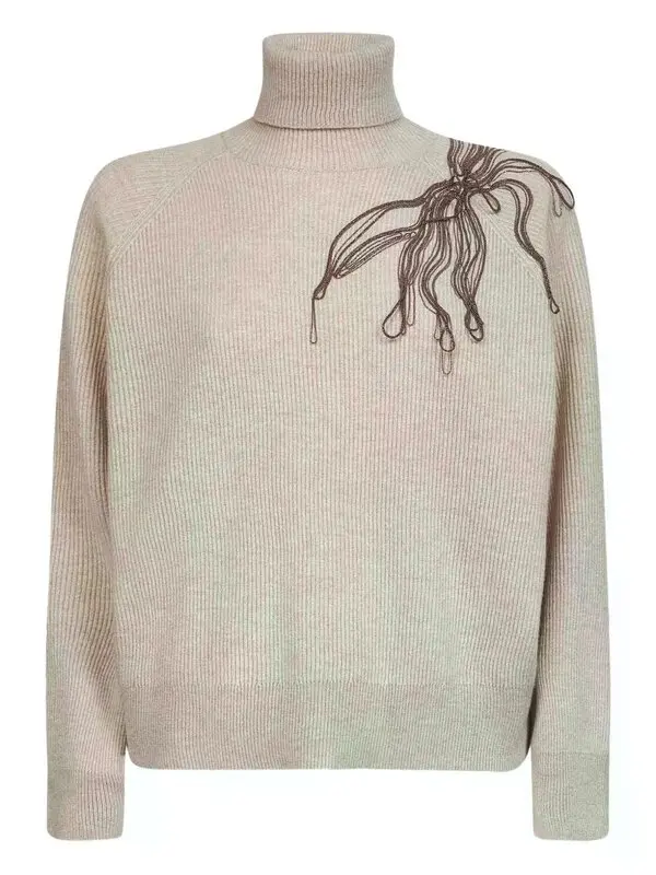 Brunello Cucinelli Roll-neck Embroidered Sweater - Neutrals