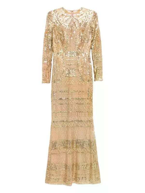 Elie Saab Embroidered Tulle Long Dress