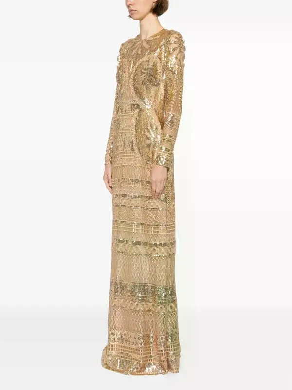 Elie Saab Embroidered Tulle Long Dress