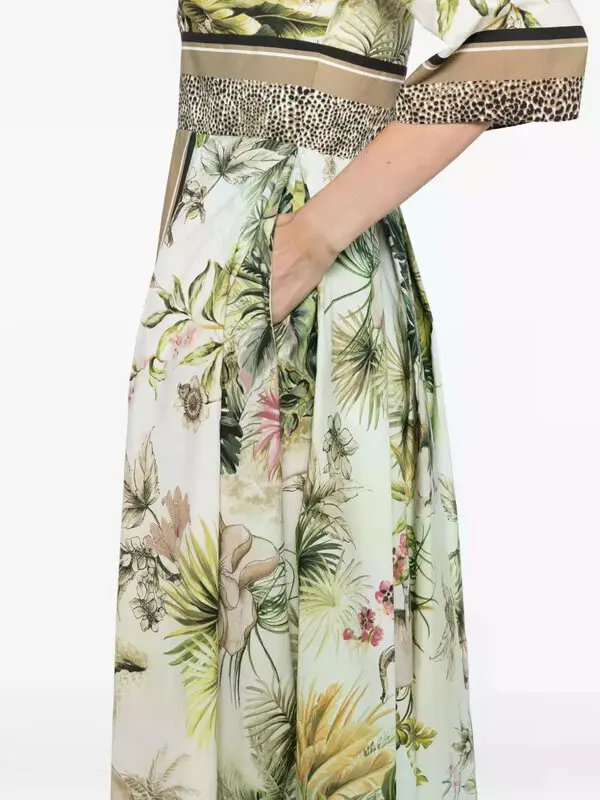 Elie Saab Printed V-Neck Midi Dress In Green - 64% Off