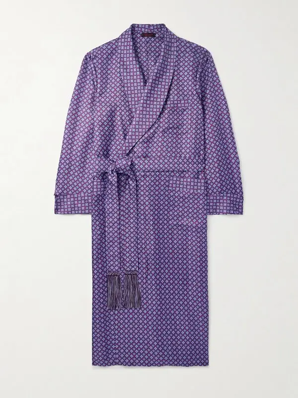 Charvet Belted Printed Silk-twill Robe - Purple