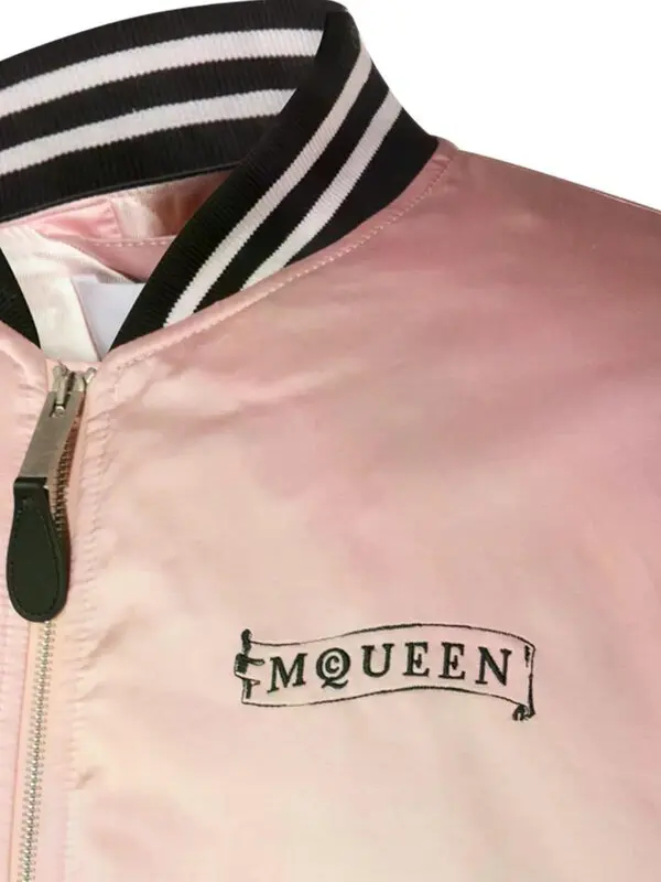 Alexander McQueen Rose-embroidery Satin Bomber Jacket - Pink