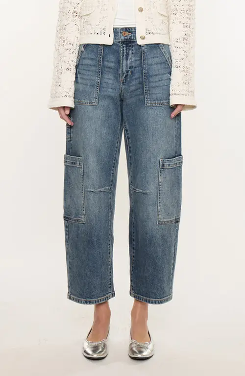 KANCAN Low Slung Barrel Jeans - Medium Wash