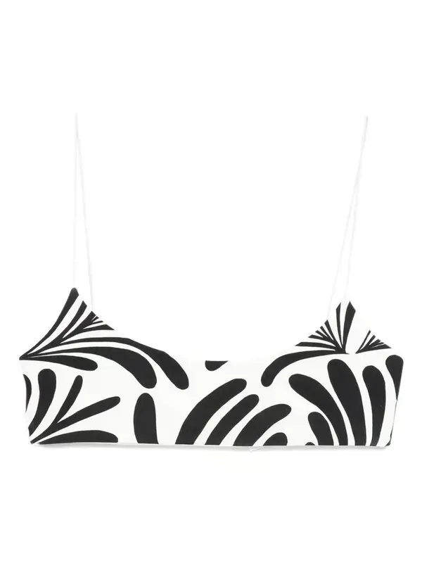 CALA DE LA CRUZ Leaf-print Bikini Top - White