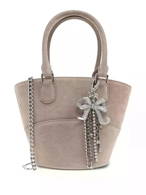 SELF-PORTRAIT Charm-detail Suede Bucket Bag - Grey